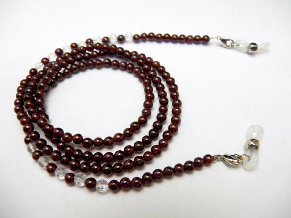 天然石のガーネット＆水晶 4mm玉 メガネチェーン・パワーストーンのメガネチェーン 眼鏡/めがね用品 眼鏡チェーン グラスコード