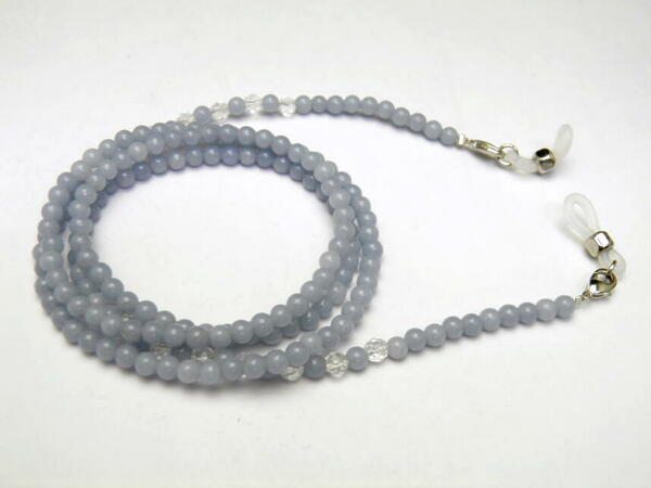 天然石のブルーエンジェライトＡＡＡ＆水晶の4mm玉 メガネチェーン・パワーストーンのメガネチェーン