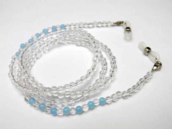水晶（3A）＆シーブルーカルセドニー 4mm玉 デザインメガネチェーン 眼鏡チェーン グラスコード パワーストーン