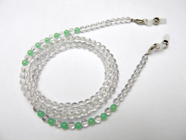 クリソプレーズAAA＆水晶AAA 4mm玉 デザインメガネチェーン 眼鏡チェーン グラスコード パワーストーン