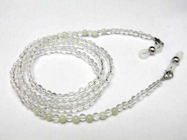 水晶AAA＆翡翠（ひすい） 4mm玉 デザインメガネチェーン 天然石 眼鏡チェーン グラスコード プチギフト 転勤 退職 お礼 母の日 敬老の日 クリスマス ギフト パワーストーン