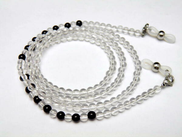 黒トルマリンAA＆水晶AAA 4mm玉 デザインメガネチェーン 眼鏡チェーン グラスコード パワーストーン