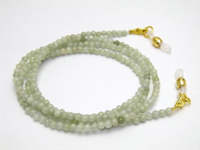 天然石 翡翠（ひすい）3mm玉 丸玉 メガネチェーン 置き忘れ防止 めがねホルダー メガネストラップ 眼鏡コード 近眼 老眼鏡 おしゃれ 父の日 母の日 敬老の日ギフト