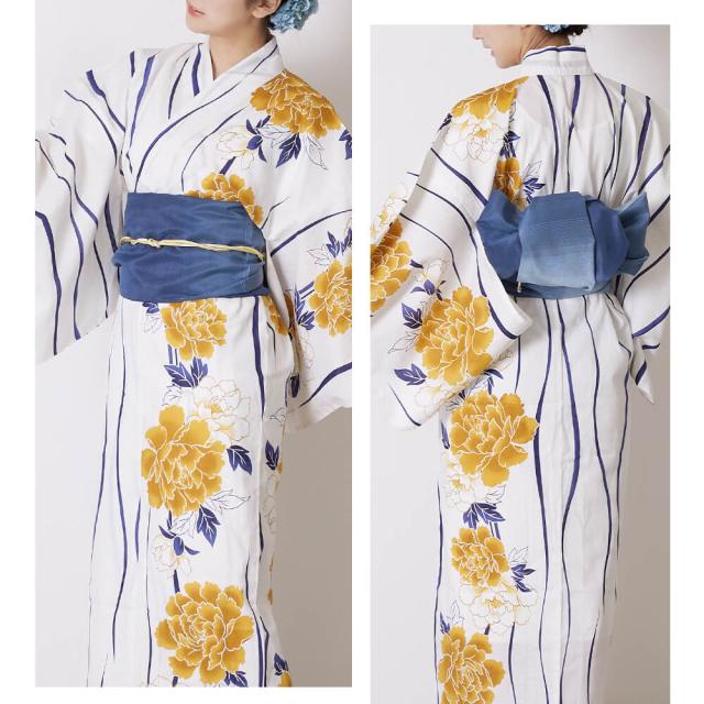 浴衣 セット レディース 浴衣セット 兵児帯 ゆかた 綿麻 麻混 半身