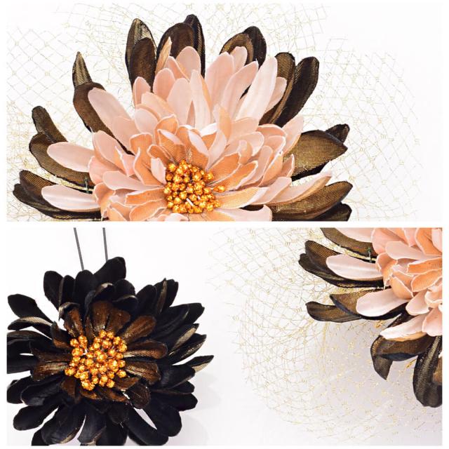 髪飾り ヘッドドレス 2点セット チュール レース 成人式 黒 ブラック