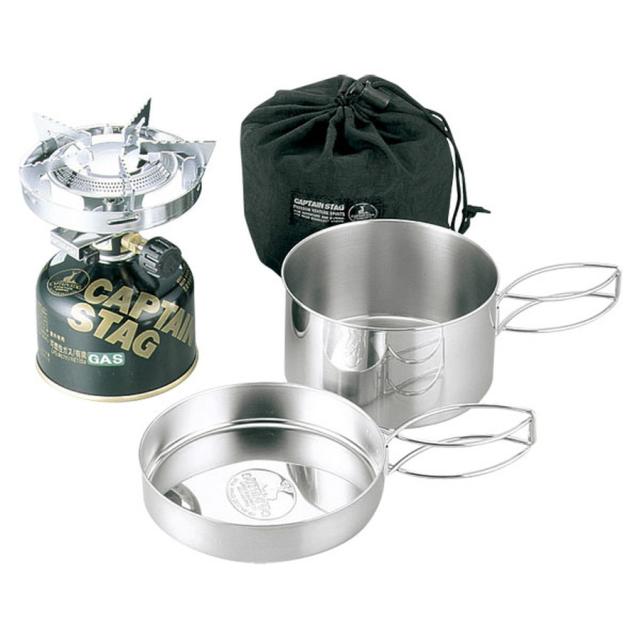 CAPTAINSTAG キャプテンスタッグ 小型ガスバーナーコンロ 圧電点火装置付 クッカーセット バッグ付 M−7903E M−7903 M7903