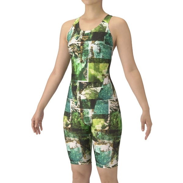 ARENA アリーナ フィットネスワンピーススパッツ オープンバック・ハーフレッグ・ぴったりパッド 水泳 水着レディースフィットネス AS5FWF05L-GRGD