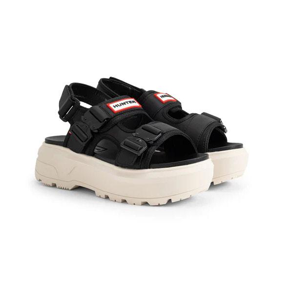 ハンター HUNTER ユニセックス シティ リベル ネオ レザー バックル サンダル ブラック キャンバスクリーム UFD3109LEA-BLV シューズ