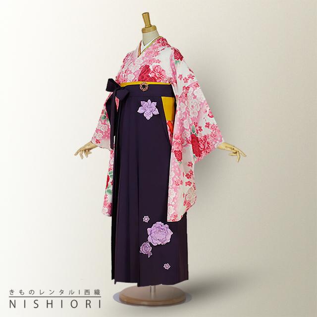 二尺袖着物 袴 レンタル 貸衣装 刺繍 パープル×赤系 袴 小学生 対応 ブーツ選択可