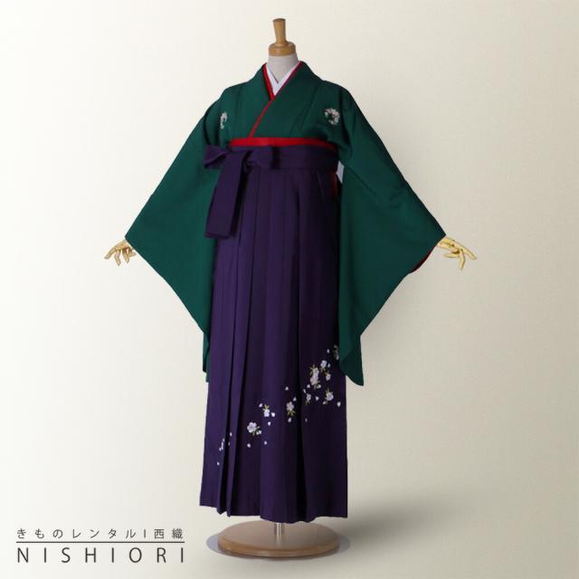 二尺袖着物 袴 レンタル 貸衣装 緑×ピンク系 袴 小学生 対応 ブーツ選択可