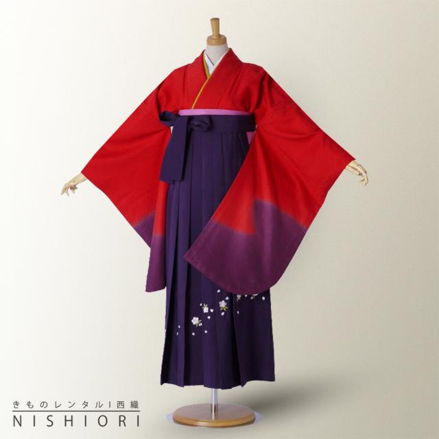 二尺袖着物 袴 レンタル 貸衣装 赤×緑×袴 小学生 対応 ブーツ選択可