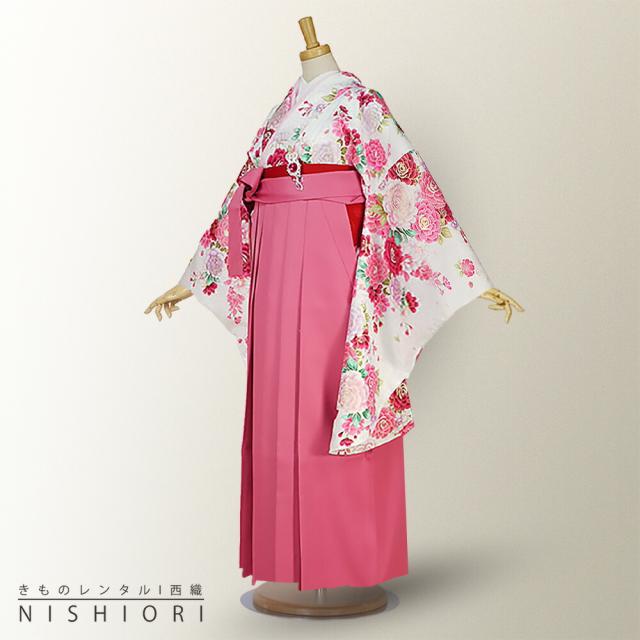 二尺袖着物 袴 レンタル 貸衣装 白×ピンク×刺繍 袴 Mサイズ 小学生 対応 ブーツ選択可