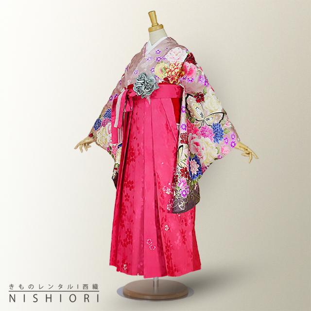 二尺袖着物 袴 レンタル 貸衣装 From Kyoto HL ピンク×ピンク×刺繍 袴 Mサイズ 小学生 対応 ブーツ選択可