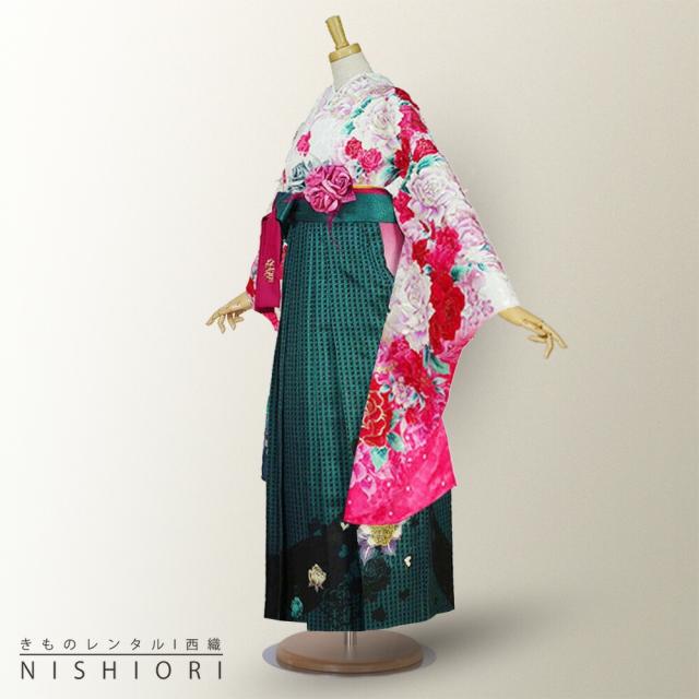 二尺袖着物 袴 レンタル 貸衣装 anan Adam&EVE 白×赤×刺繍 袴 小学生 対応 ブーツ選択可