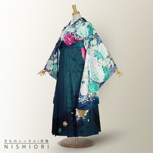 二尺袖着物 袴 レンタル 貸衣装 PattiPatti 緑×グリーン×刺繍 袴 小学生 対応 ブーツ選択可