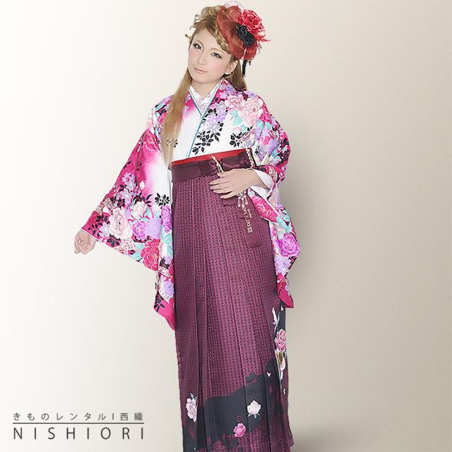 二尺袖着物 袴 レンタル 高橋真依子着用モデル 貸衣装 patti patti 白 ワイン 友禅 袴 小学生 対応 ブーツ選択可