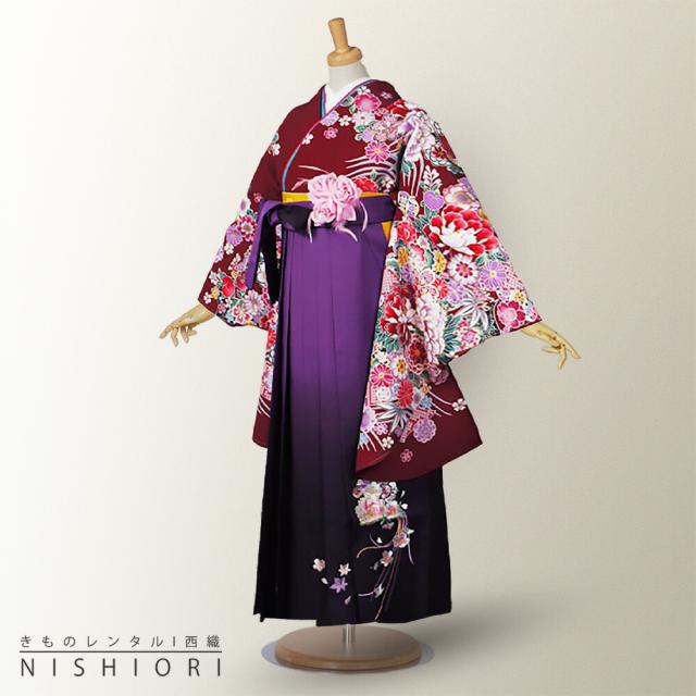 二尺袖 着物 袴 レンタル 貸衣装 From Kyoto ブランド Mサイズ 紫 パープル 赤 刺繍 小学生 対応 ブーツ選択可