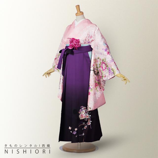 二尺袖 着物 袴 レンタル 貸衣装 From Kyoto ブランド Mサイズ ピンク 紫 パープル 刺繍 小学生 対応 ブーツ選択可