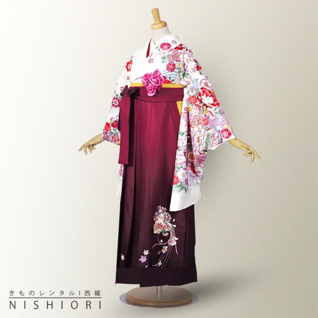 二尺袖 着物 袴 レンタル 貸衣装 From Kyoto ブランド Mサイズ 紫 パープル えんじ 白 刺繍 小学生 対応 ブーツ選択可