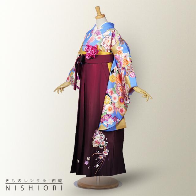 二尺袖 着物 袴 レンタル 貸衣装 From Kyoto ブランド Mサイズ 青 ブルー 水色 赤 えんじ 紫 刺繍 小学生 対応 ブーツ選択可