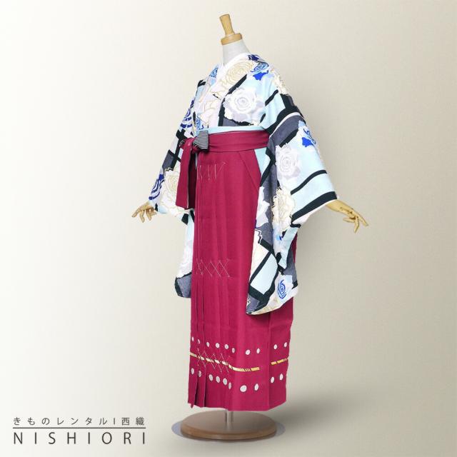 二尺袖 着物 袴 レンタル 貸衣装 CECIL McBEE modern antenna バラ ストライプ 刺繍 袴 M サイズ 小学生 対応 ブーツ選択可