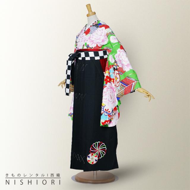 二尺袖 着物 袴 レンタル 貸衣装 紅一点 緑 黒 市松 袴 M サイズ 小学生 対応 ブーツ選択可