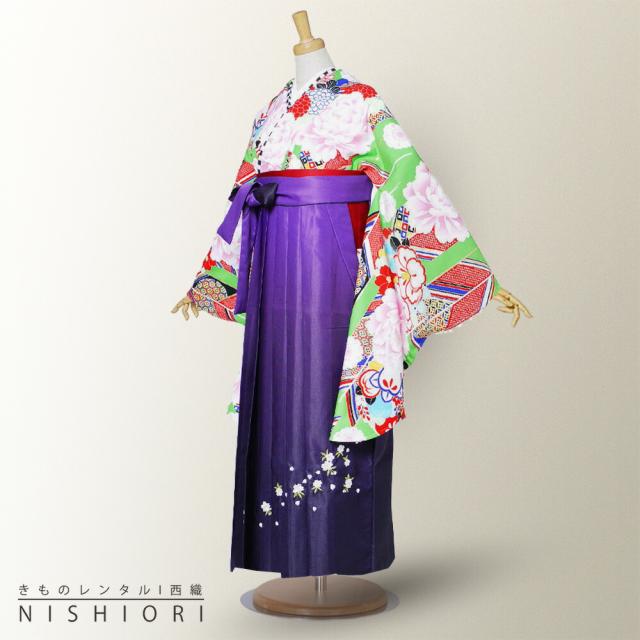 二尺袖 着物 袴 レンタル 貸衣装 紅一点 緑 赤 紫 袴 M L サイズ 小学生 対応 ブーツ選択可