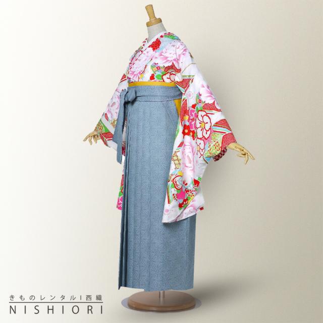 二尺袖 着物 袴 レンタル 貸衣装 紅一点 CECIL McBEE 白 赤 グレイ 無地 袴 M サイズ 小学生 対応 ブーツ選択可