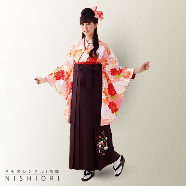 二尺袖 着物 袴 レンタル 貸衣装 夢千代 袴 Mサイズ オレンジ ピンク 小学生 対応 ブーツ選択可