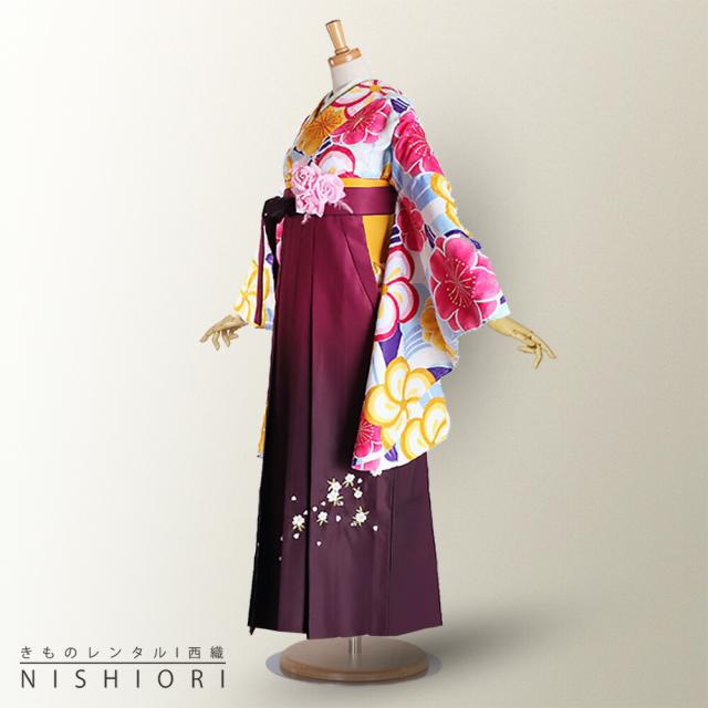 二尺袖着物 袴 レンタル 二尺袖 貸衣装 Mサイズ 小学生 対応 白 青 ワイン 刺繍 ブーツ選択可