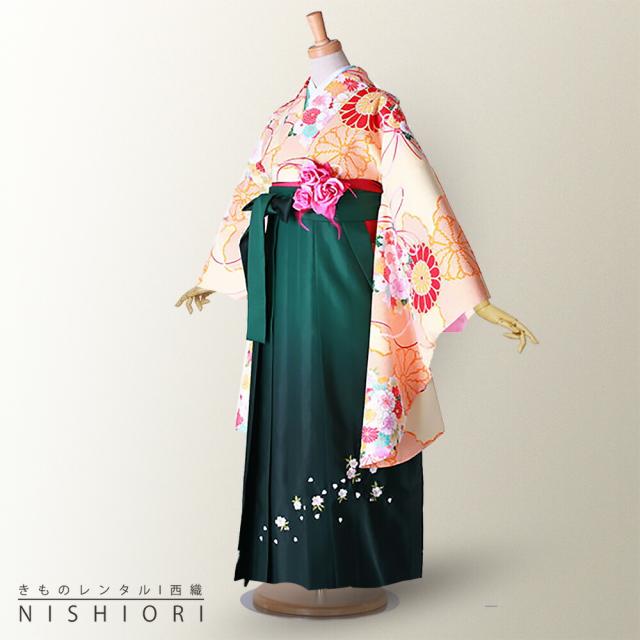 二尺袖着物 袴 ハイクラス レンタル 二尺袖 貸衣装 Sサイズ 小学生 対応 クリーム 緑 刺繍 ブーツ選択可