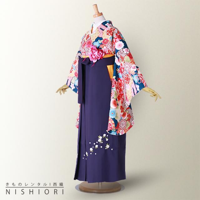 二尺袖着物 袴 ハイクラス レンタル 二尺袖 貸衣装 Mサイズ 小学生 対応 青 紫 刺繍 無地 ブーツ選択可