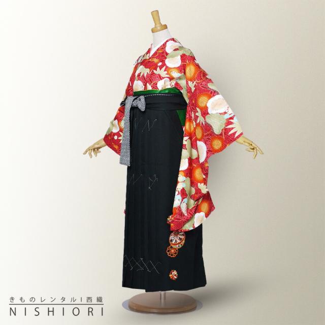 二尺袖 着物 袴 レンタル 貸衣装 夢千代×九重 赤 黒 無地 刺繍 袴 Sサイズ 小学生 対応 ブーツ選択可