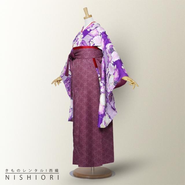 二尺袖 着物 袴 レンタル 貸衣装 Club HL×CECIL McBEE 紫 蝶 ラメ ワイン 無地 袴 L サイズ 小学生 対応 ブーツ選択可