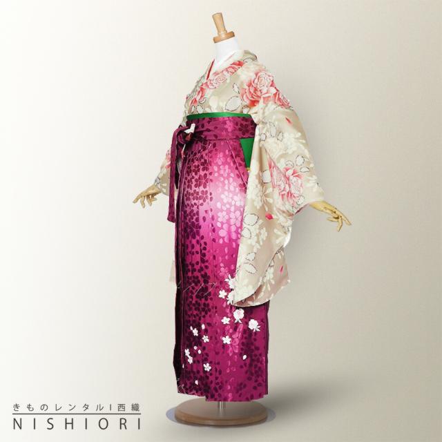 二尺袖 着物 袴 レンタル 貸衣装 Club HL×HL ベージュ 白 ワイン 刺繍 袴 S M サイズ 小学生 対応 ブーツ選択可