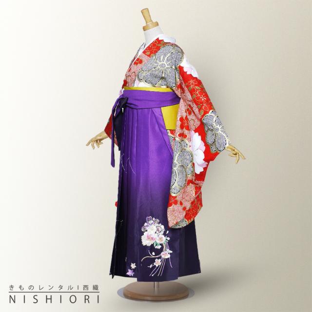 二尺袖 着物 袴 レンタル 貸衣装 From Kyoto 赤 オレンジ 鹿の子 紫 刺繍 袴 S M サイズ 小学生 対応 ブーツ選択可