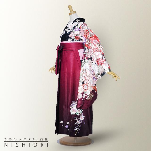 二尺袖 着物 袴 レンタル 貸衣装 From Kyoto 黒 白 ワイン 刺繍 袴 S M サイズ 小学生 対応 ブーツ選択可