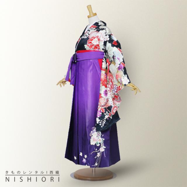 二尺袖 着物 袴 レンタル 貸衣装 From Kyoto 黒 紫 刺繍 袴 S M サイズ 小学生 対応 ブーツ選択可
