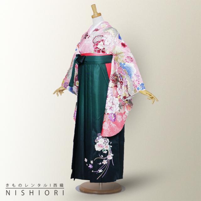 二尺袖 着物 袴 レンタル 貸衣装 From Kyoto ピンク 鞠 緑 刺繍 袴 S M サイズ 小学生 対応 ブーツ選択可