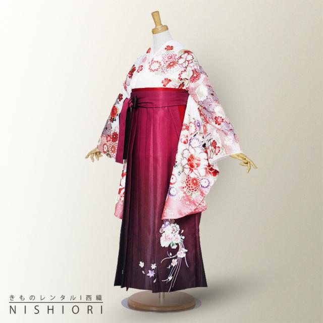 二尺袖 着物 袴 レンタル 貸衣装 From Kyoto 白 ワイン 刺繍 袴 S M サイズ 小学生 対応 ブーツ選択可