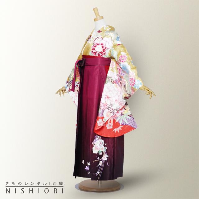 二尺袖 着物 袴 レンタル 貸衣装 From Kyoto クリーム オレンジ ワイン 刺繍 袴 S M サイズ 小学生 対応 ブーツ選択可