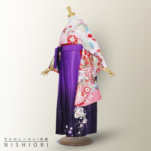 二尺袖 着物 袴 レンタル 貸衣装 From Kyoto ピンク 紫 刺繍 袴 S M サイズ 小学生 対応 ブーツ選択可