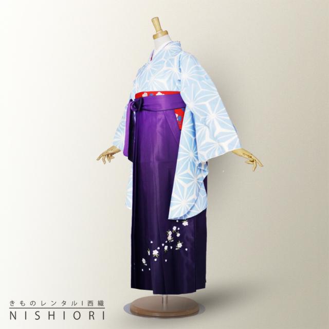 二尺袖 着物 袴 レンタル 貸衣装 麻の葉 水 青 紫 袴 S Mサイズ 小学生 対応 ブーツ選択可