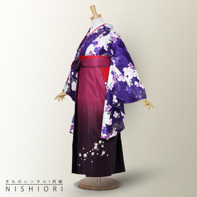 二尺袖 着物 袴 レンタル 貸衣装 袴 S Mサイズ 小学生 対応 紫 白 桜 牡丹 雪輪 赤紫 ブーツ選択可