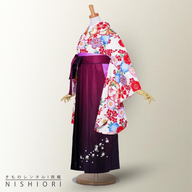 二尺袖 着物 袴 レンタル 貸衣装 袴 S Mサイズ 小学生 対応 白 赤 桜 鹿の子 赤紫 ブーツ選択可