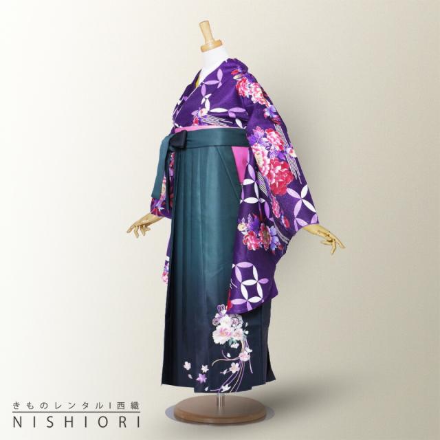 二尺袖 着物 袴 レンタル 貸衣装 袴 S Mサイズ 小学生 対応 紫 赤 牡丹 七宝 緑 ブーツ選択可