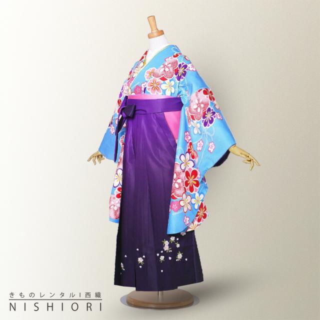 二尺袖 着物 袴 レンタル 貸衣装 袴 S Mサイズ 小学生 対応 青 水 梅 りぼん 紫 ブーツ選択可