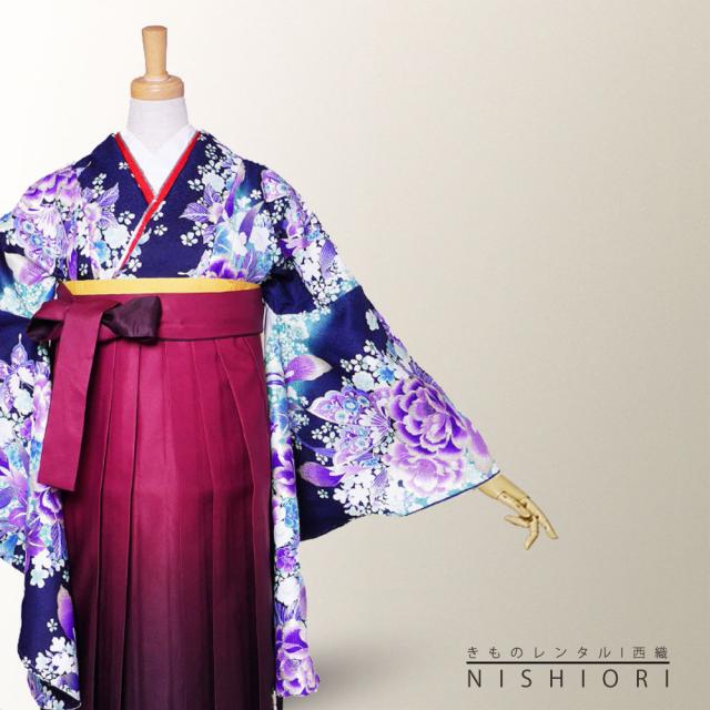二尺袖 着物 袴 レンタル 貸衣装 袴 S Mサイズ 小学生 対応 紫 紺 蝶
