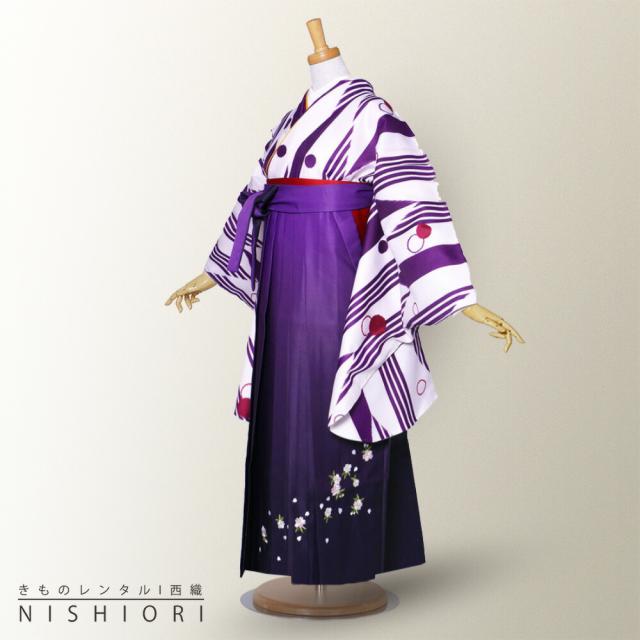 二尺袖 着物 袴 レンタル 貸衣装 袴 S Mサイズ 小学生 対応 白 紫 変わり矢絣 ブーツ選択可