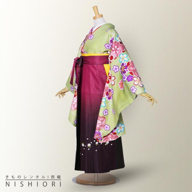 二尺袖 着物 袴 レンタル 貸衣装 袴 S Mサイズ 小学生 対応 緑 抹茶 梅 桜 赤紫 ブーツ選択可